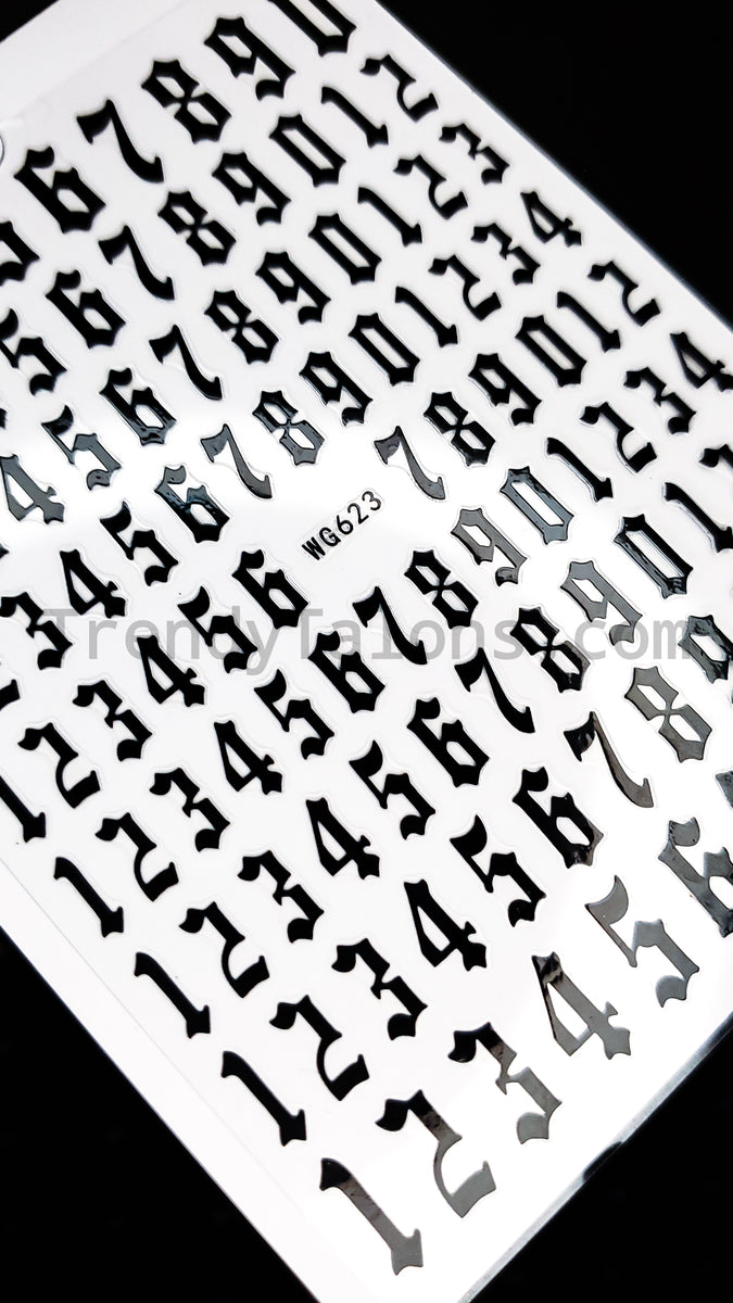 Black Old English Numbers – Trendy Talons